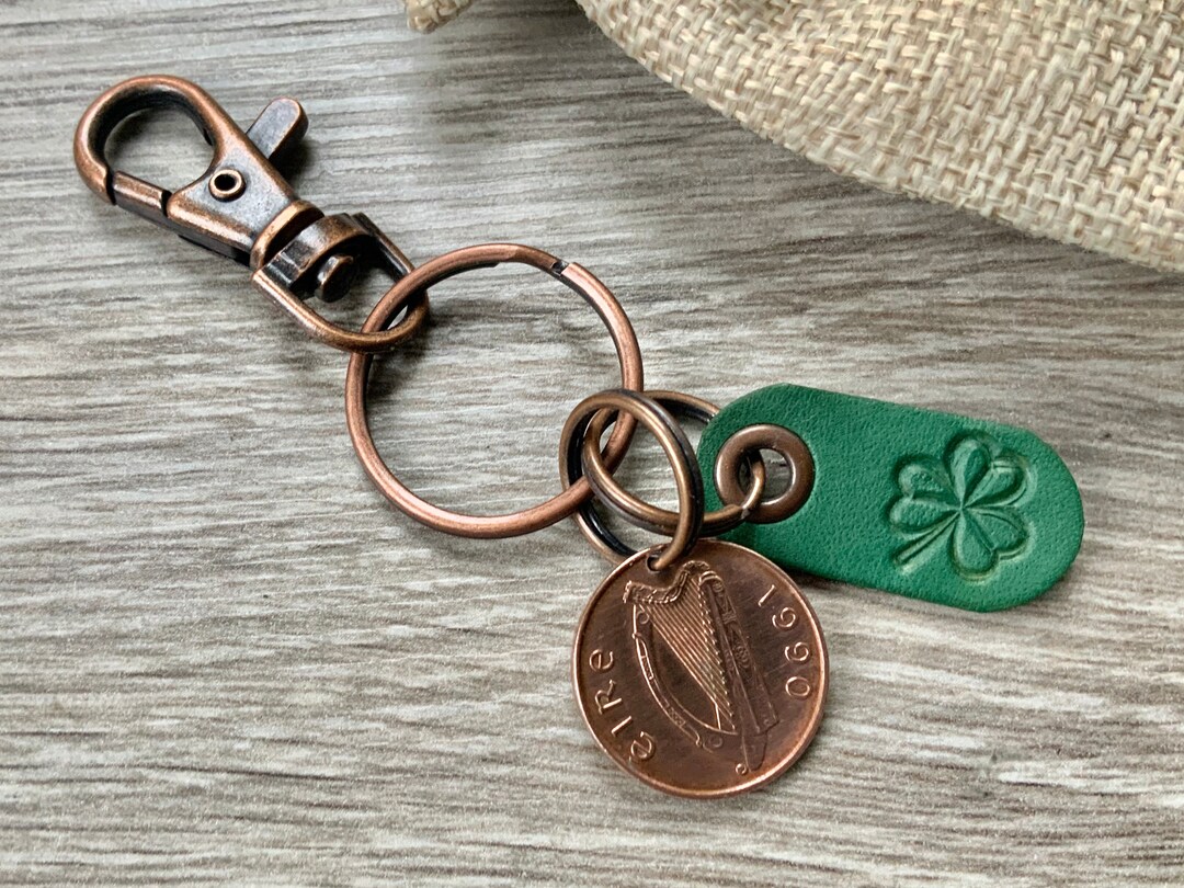 1990 Irish Penny Shamrock Keyring, Key Chain or Clip, 35th Birthday ...