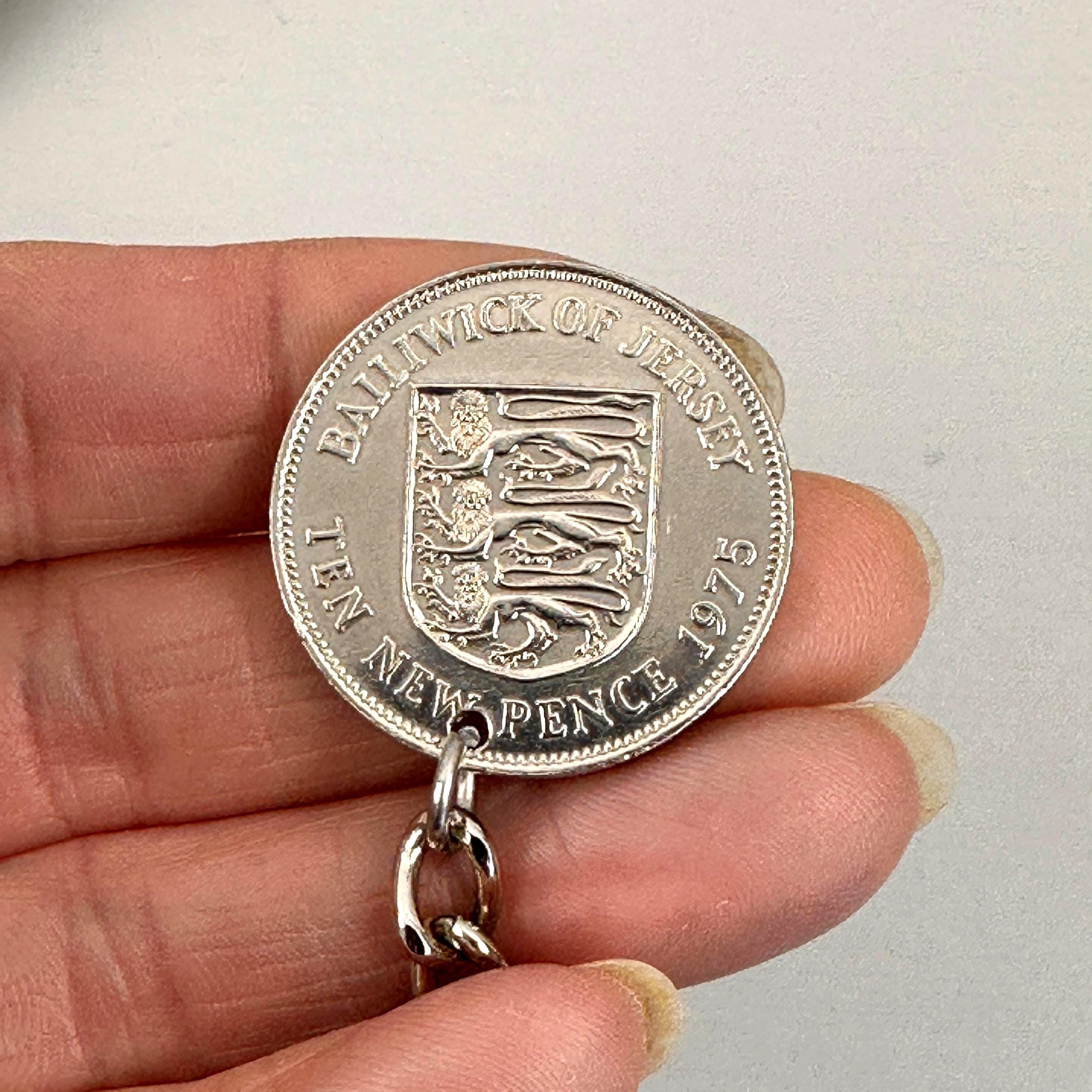 1975 Channel Island coin Keyring, Bailiwick of Jersey 10p coin keychain ...