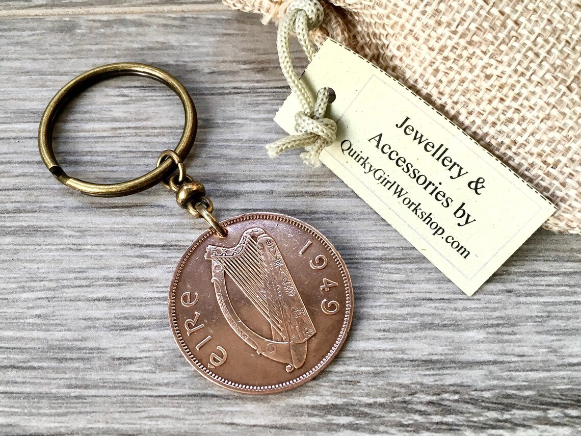 1949 Irish Penny Keyring Harp Coin Keychain or Clip a - Etsy UK