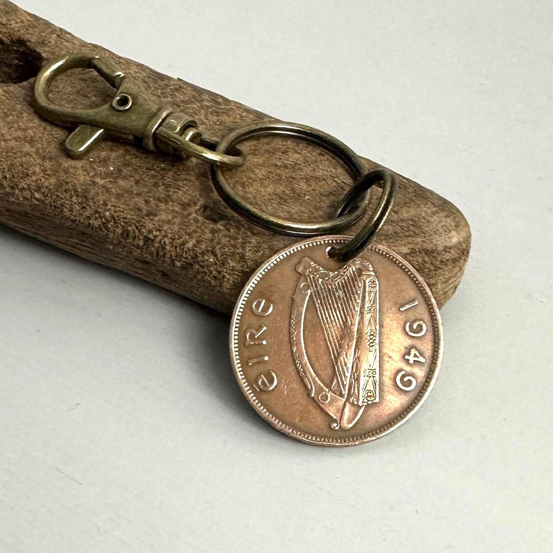 1949 Irish Penny Keyring: 77th Birthday Gift, Harp Coin Keychain - Etsy