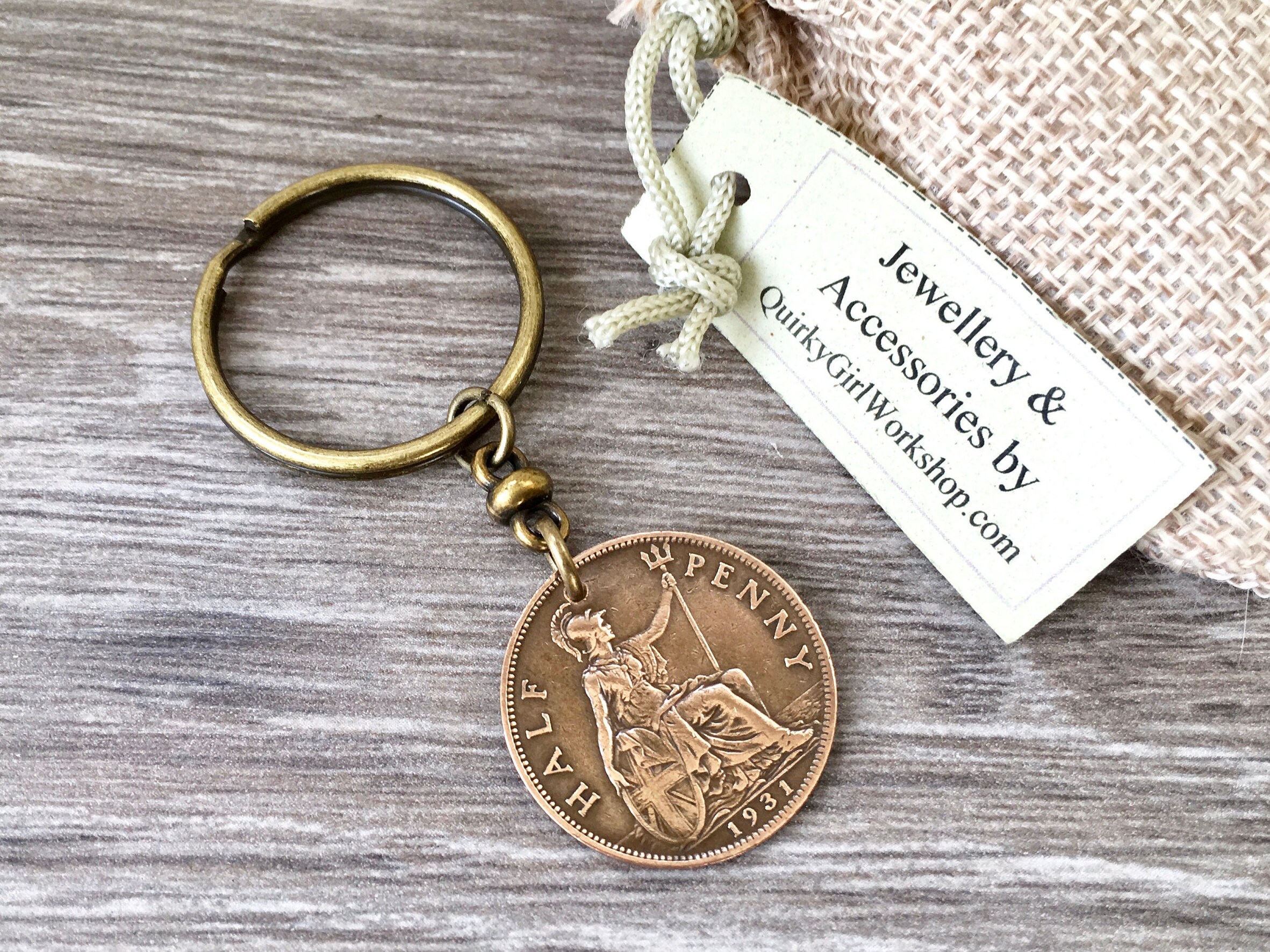 1931 Or 1932 British Half Penny Coin Keychain Or Clip English Keyring 1931-or-1932-british-half-penny-coin-keychain-or-clip-english-keyring