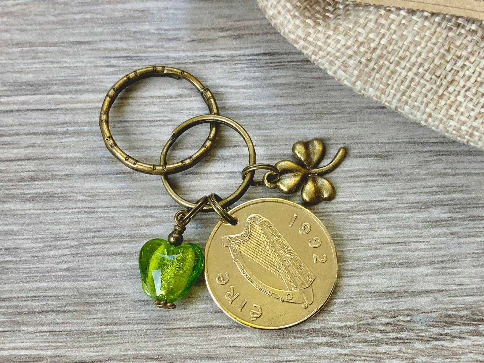 Irish coin bag charm, 1992 Ireland coin keychain or key ring, 33rd ...