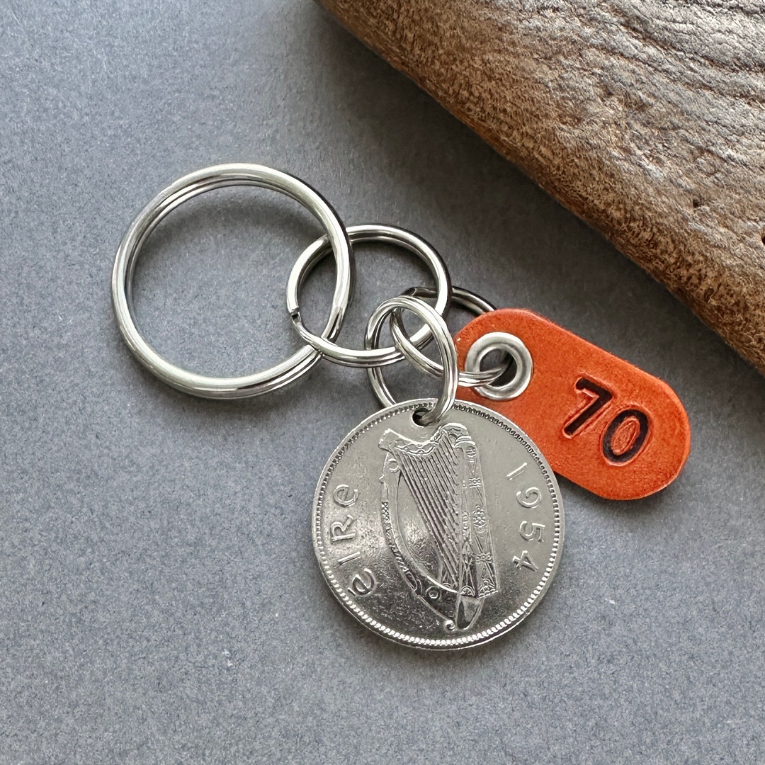 70th Birthday or Anniversary Gift, a 1954 Irish Florin Keychain ...