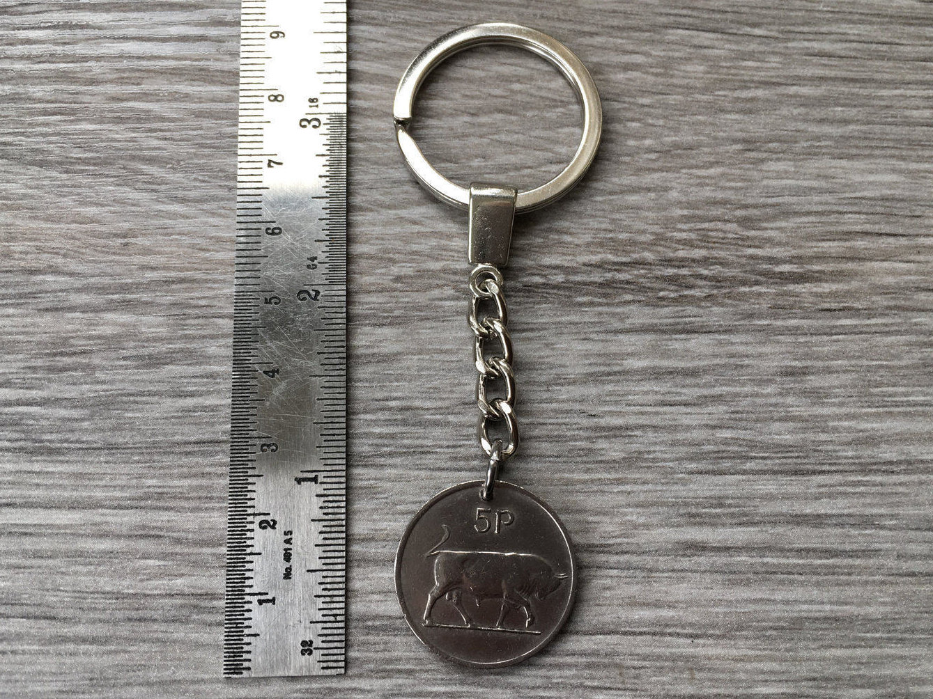 Irish five pence coin key chain, 1975 or 1976 choose coin year for a ...