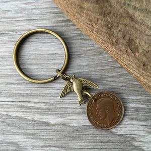 Wren Farthing Coin and Bird Key Ring or Clip, Choose Coin Year 1937 ...