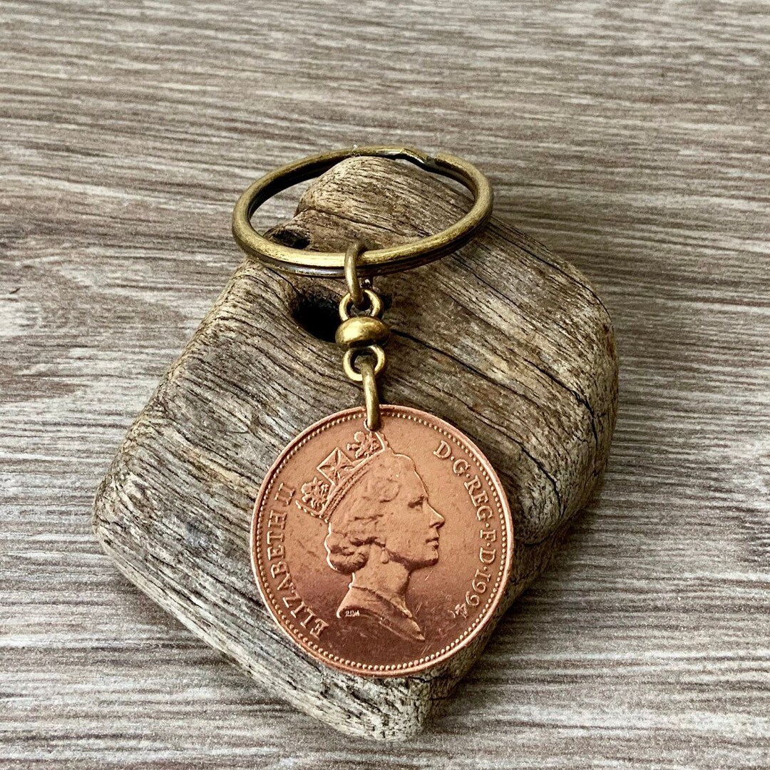 British Two Pence Coin Keychain or Clip English Keyring, 1991, 1992 ...