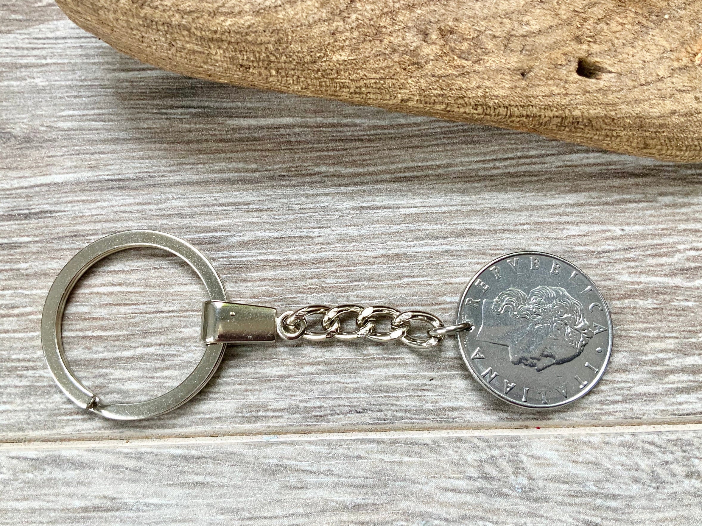 Italian coin key ring, Italy key chain, choose between 1980, 1981 or ...