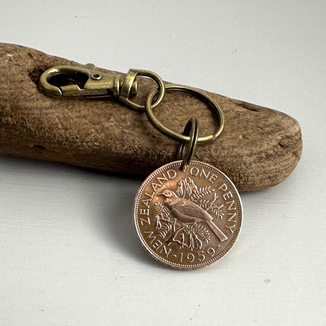 1959 New Zealand Penny Keychain: Tui Bird Clip Keyring - Etsy