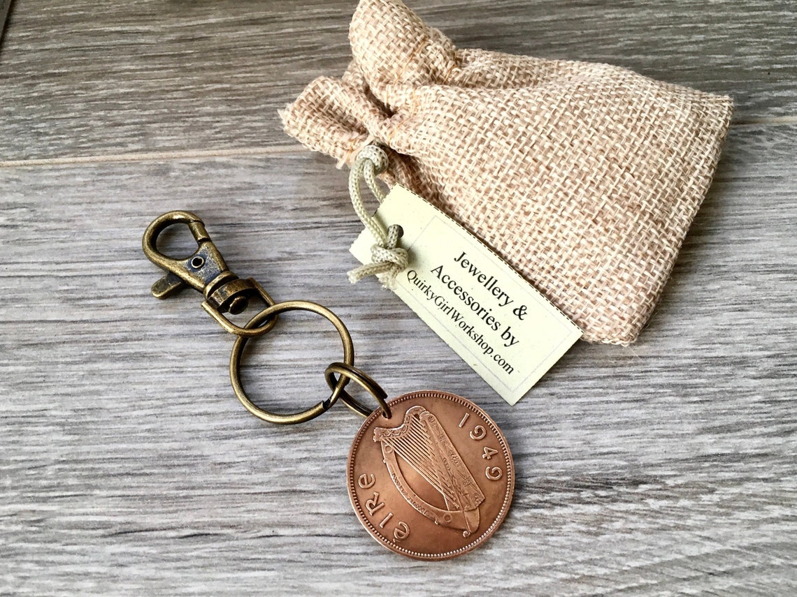 1949 Irish Penny Keyring Harp Coin Keychain or Clip a - Etsy UK
