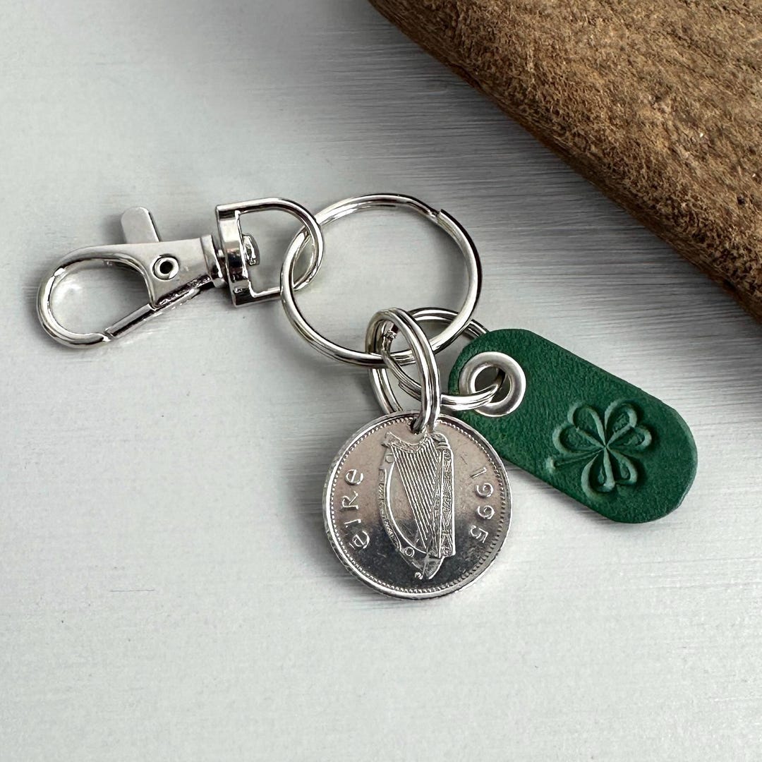 1995 Irish Ten Pence Coin and Shamrock Keyring or Clip, 1995 Ireland ...
