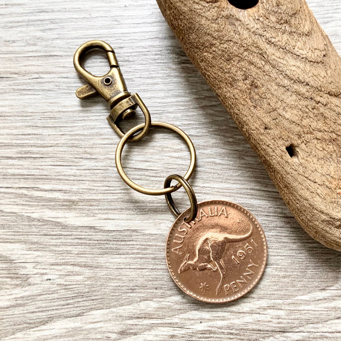 1951 Australian penny keychain keyring or clip | Etsy