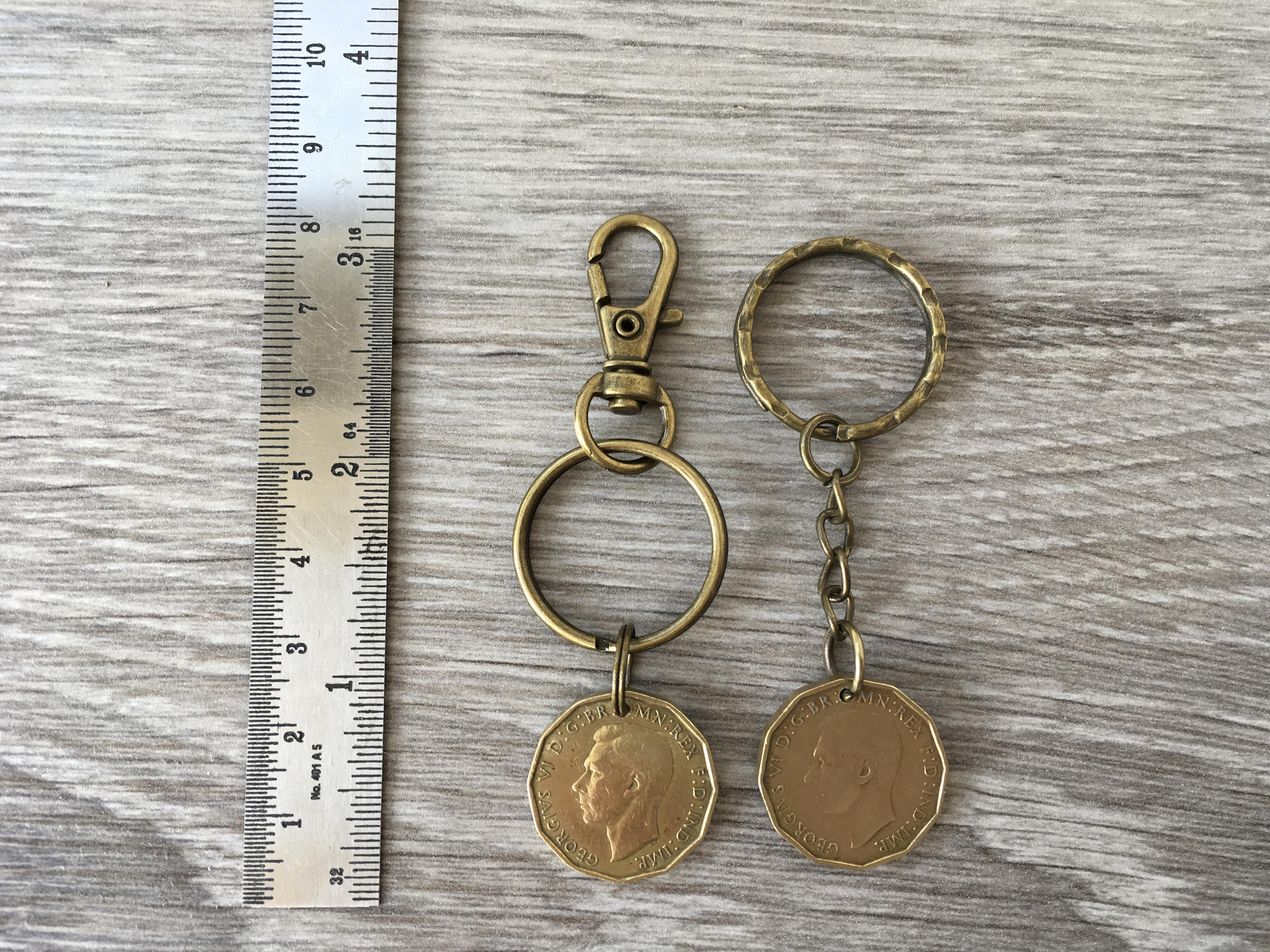 1967 British threepence coin key chain, keyring or clip 56th birthday ...