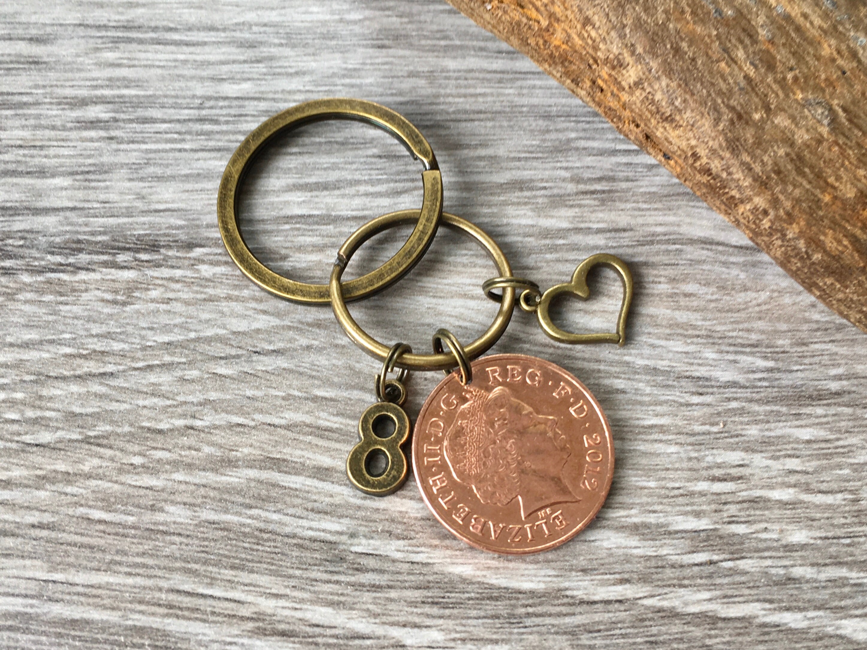 8th Anniversary Gift 2012 Coin Keyring Keychain Wedding Bronze 