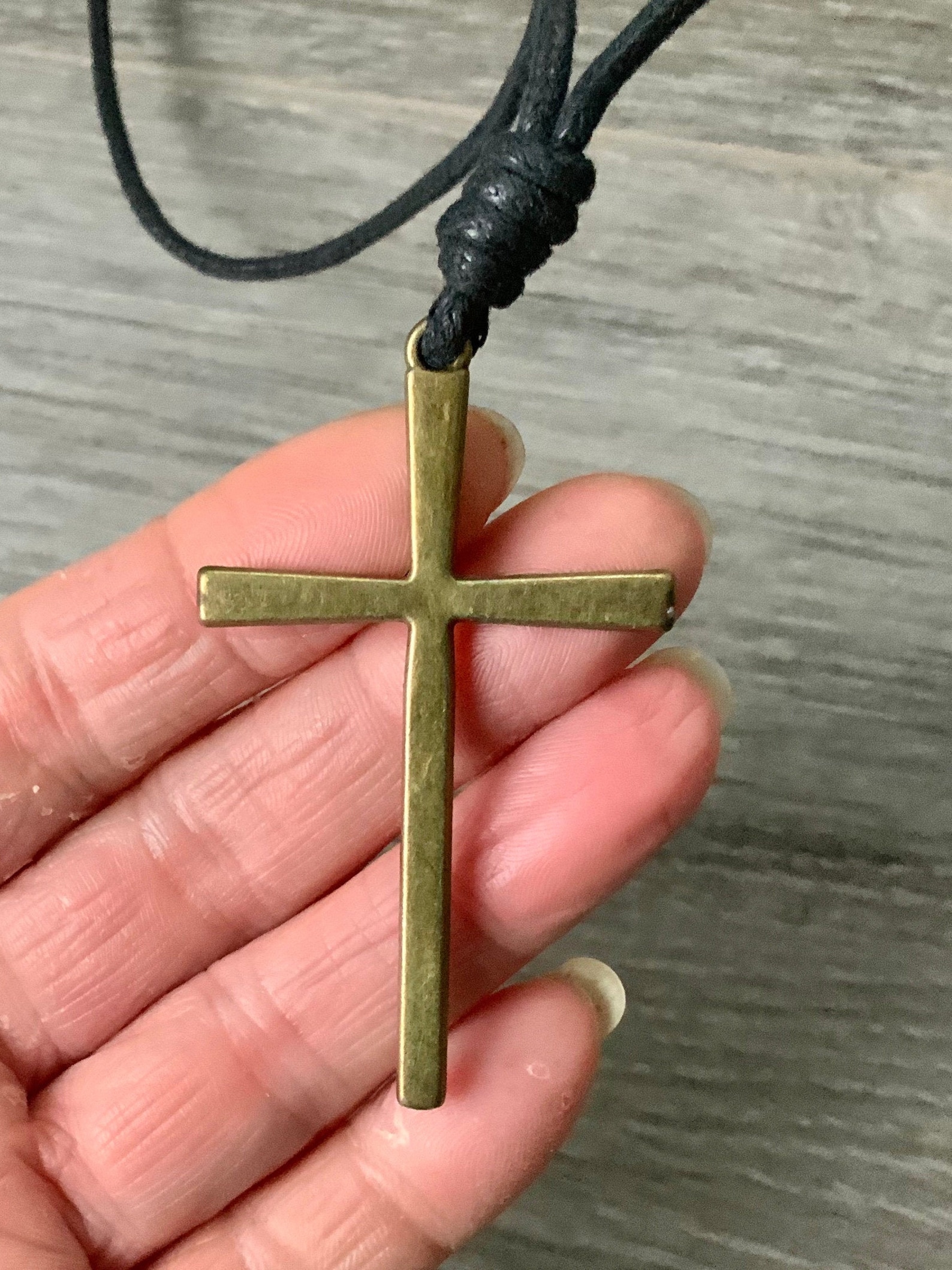 Large Cross Pendant Necklace on a Long Black Adjustable Cotton | Etsy UK