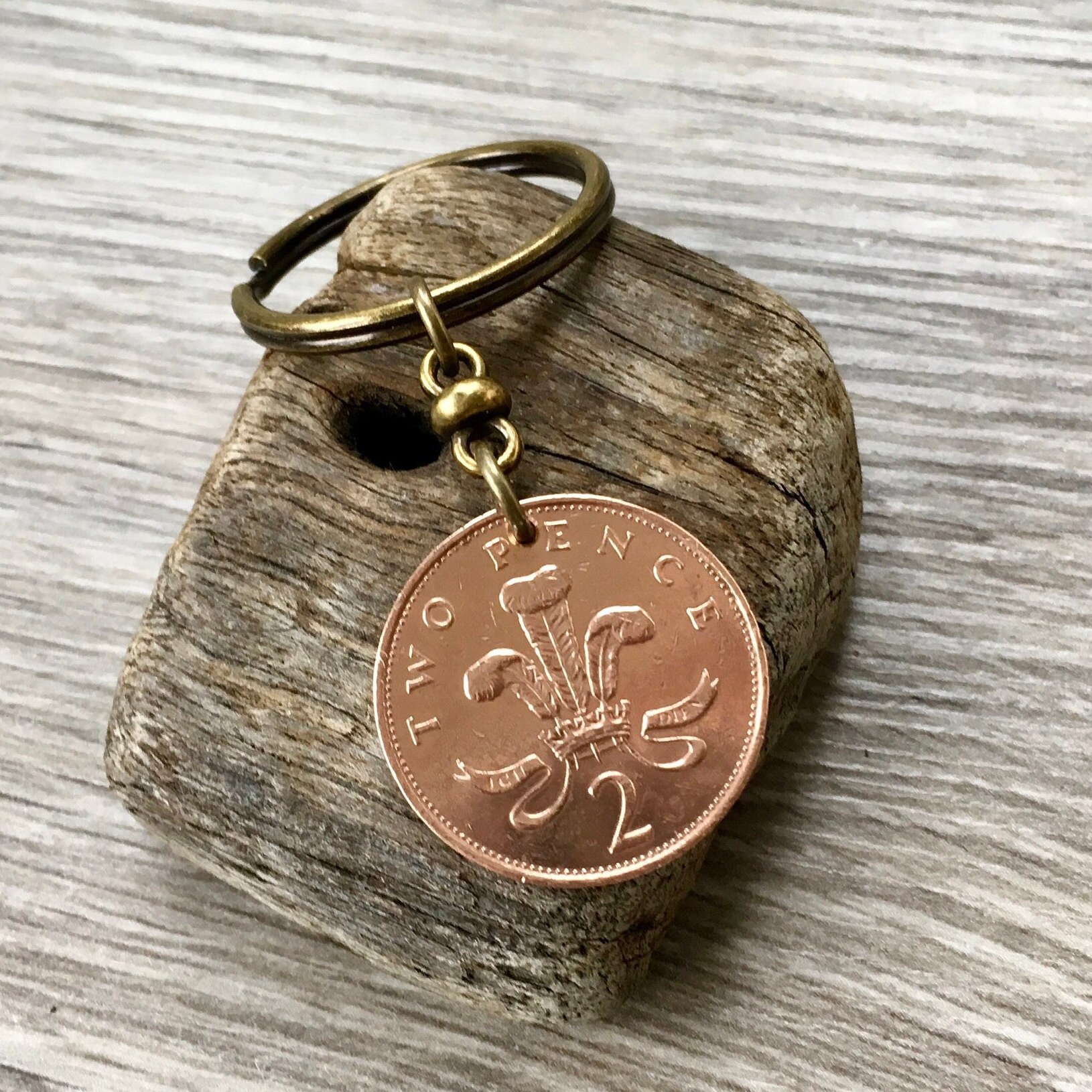 1987, 1988 or 1989, British coin keychain or clip, English two pence ...