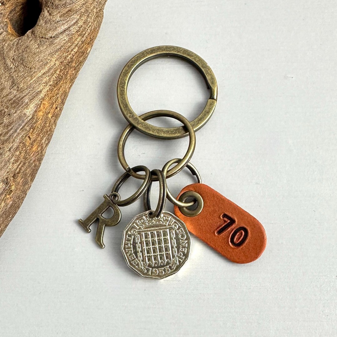 70th Birthday Gift Idea, a 1955 British Brass Threepence Keyring or ...