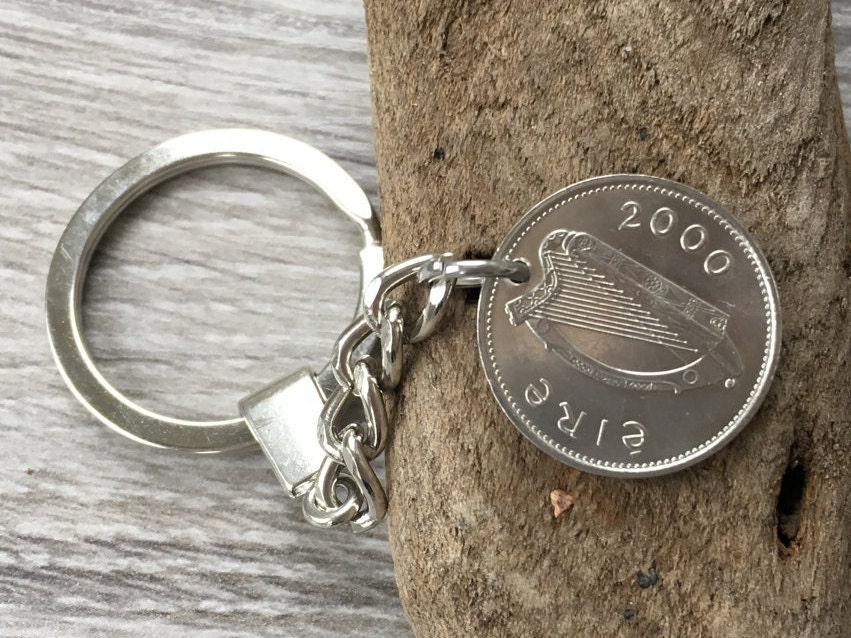 2000 Irish coin keyring, ireland Keychain, 20th birthday or anniversary ...