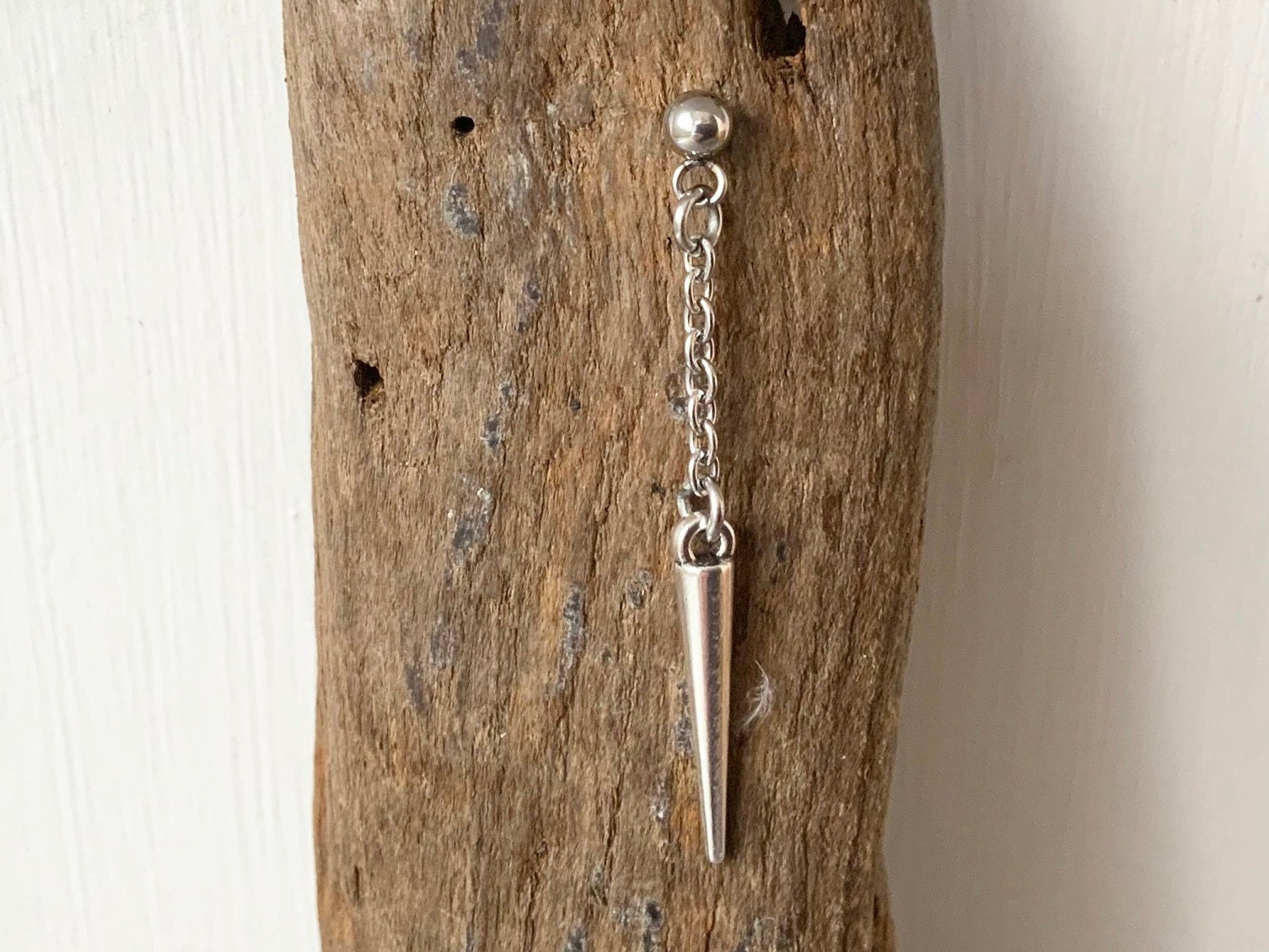 Long spike earring with a ball stud post, available as a single earring ...
