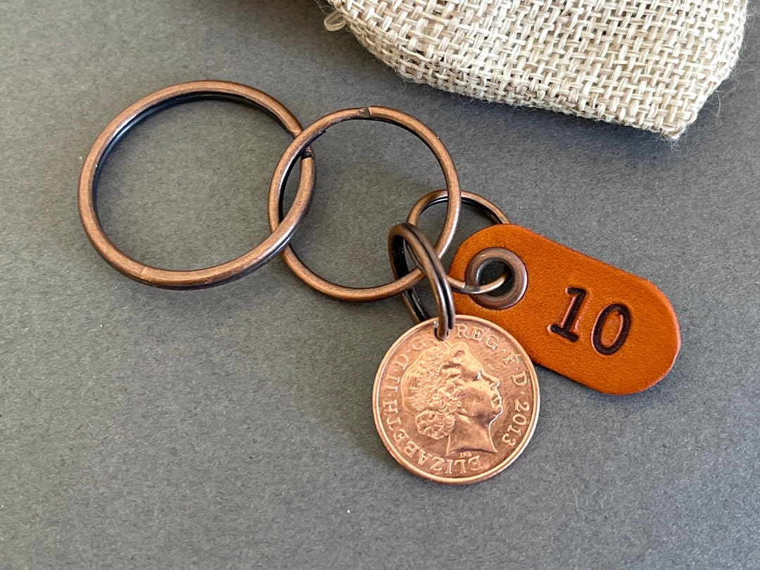 10th Anniversary Gift 2013 UK Penny Key Ring or Clip Ten - Etsy