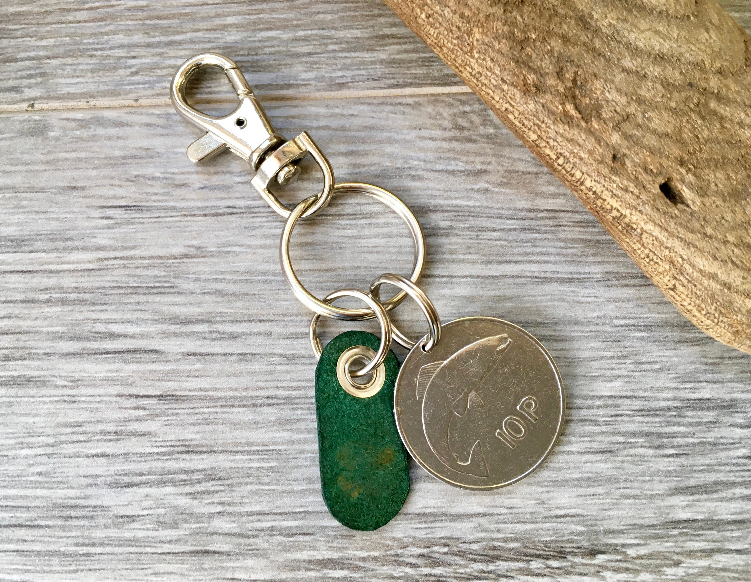 Ireland coin keychain, keyring or clip with a shamrock leather tag ...