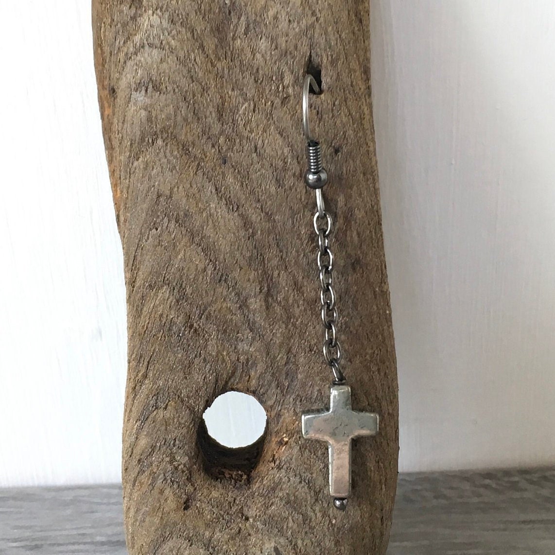 Iron pyrite cross dangle earring, long gemstone earrings, available as ...