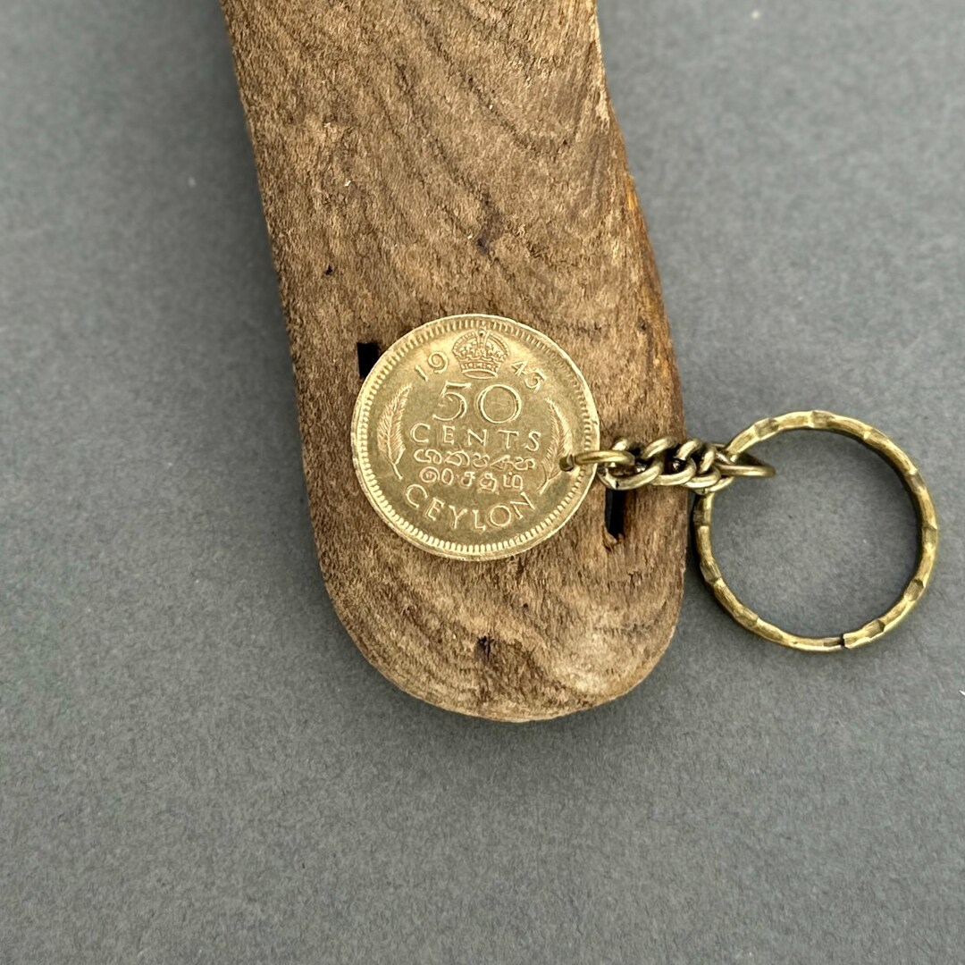 1943 50 Cent Coin From Ceylon Handmade Into a Keyring, Unusual Coin Key ...