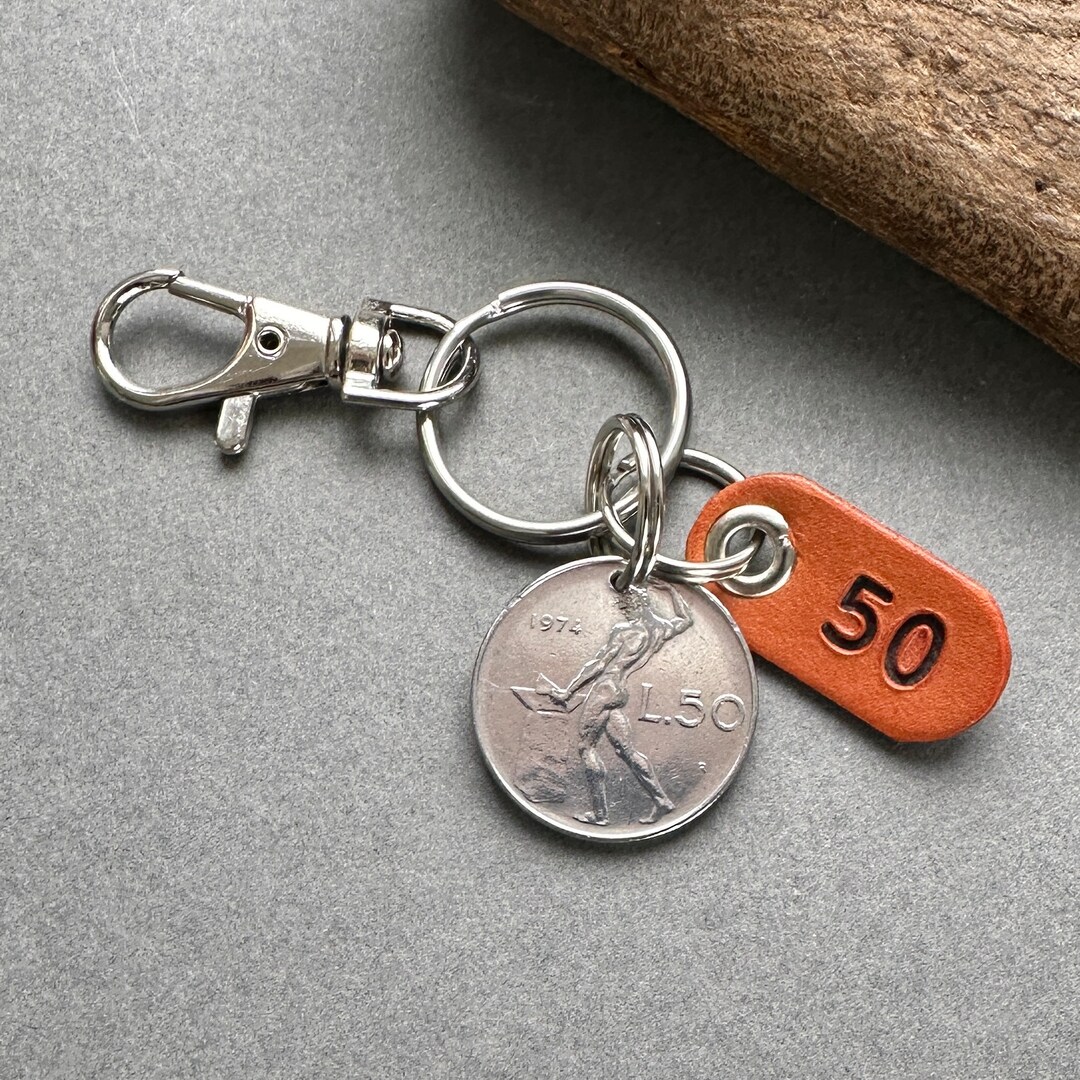 50th Birthday Gift, Italy Key Chain, 1974 Italian Coin Key Ring, 50 ...