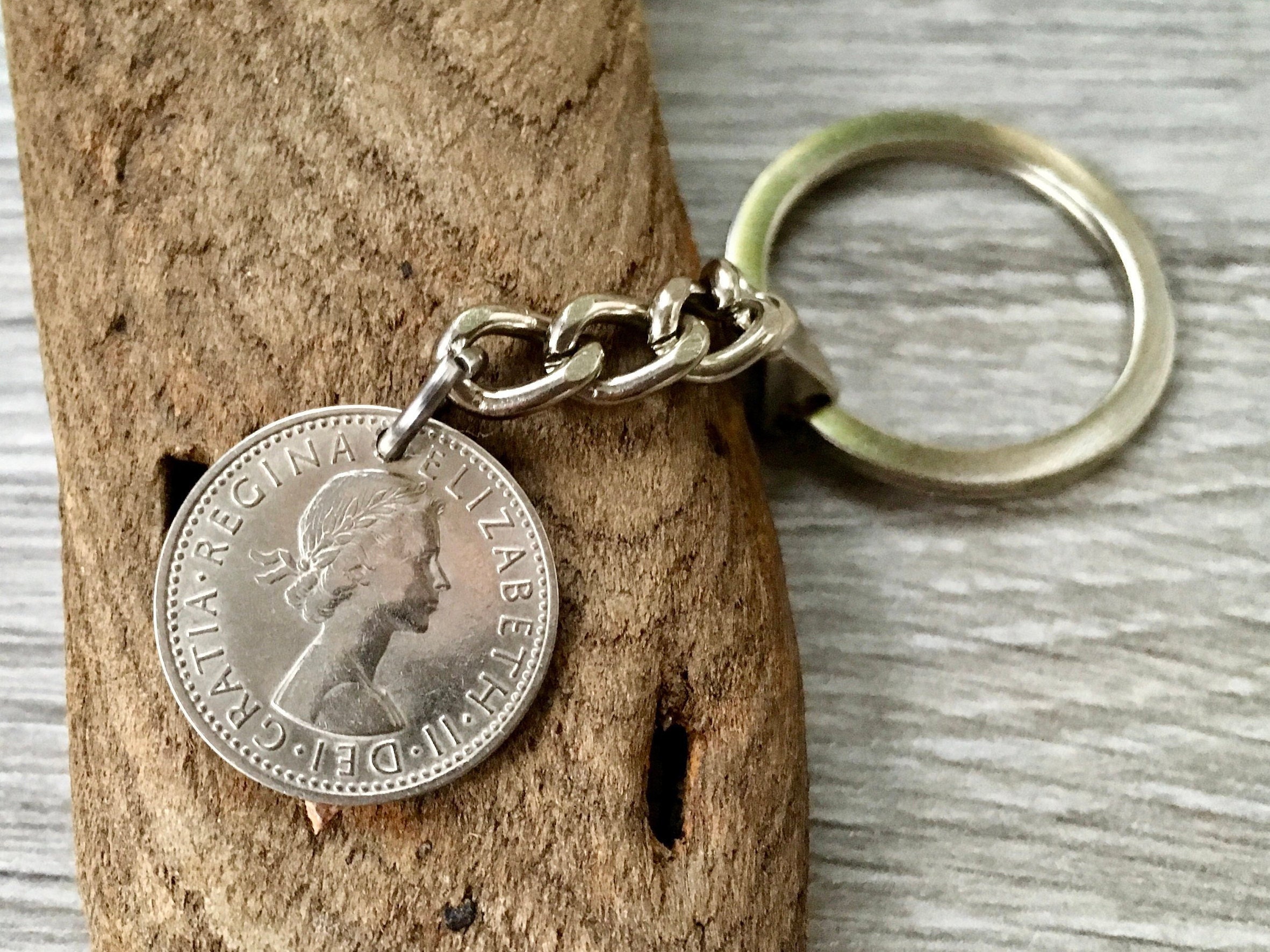 Sixpence key chain lucky coin key ring choose coin year for | Etsy