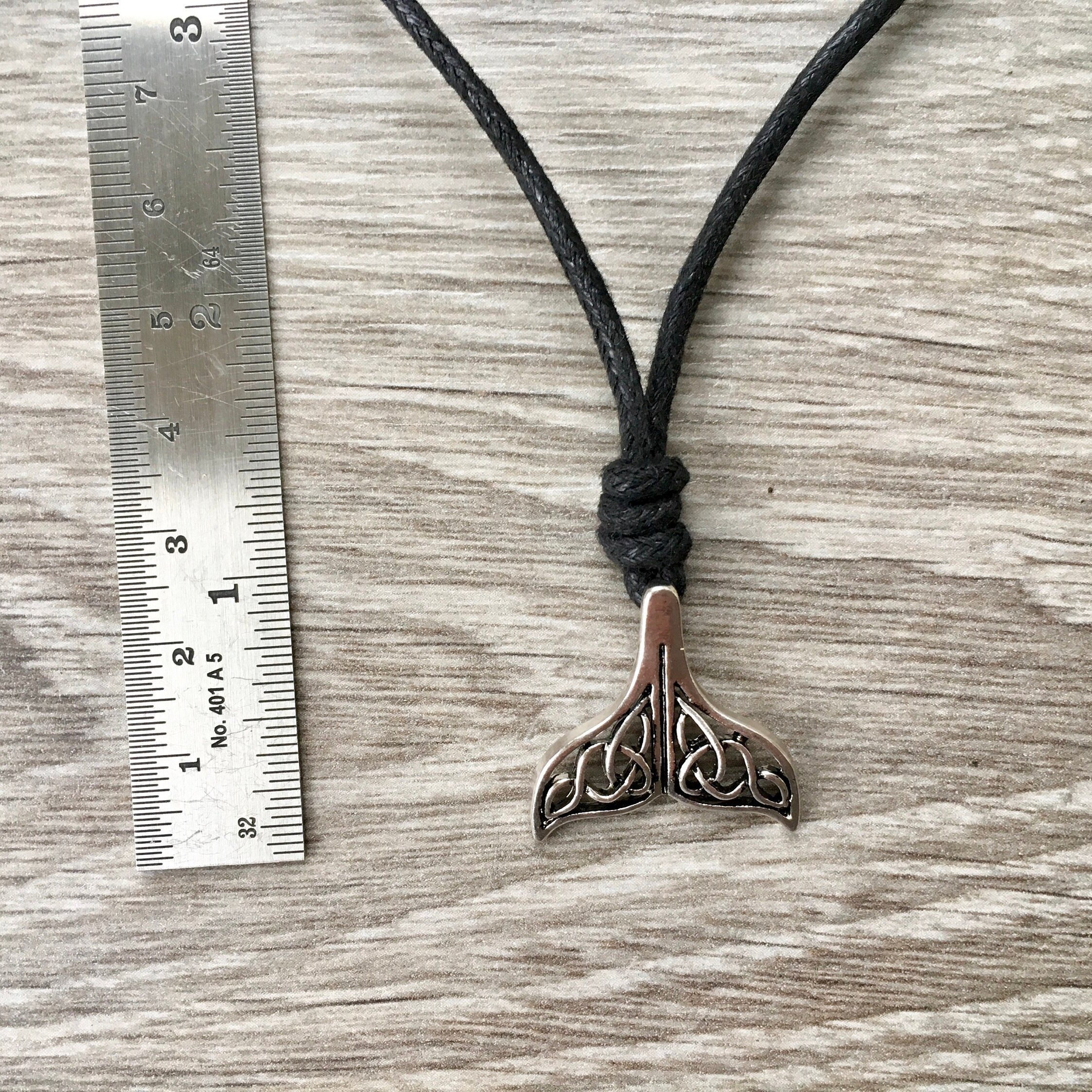 Whale tail necklace, mermaid tail pendant with adjustable black waxed ...