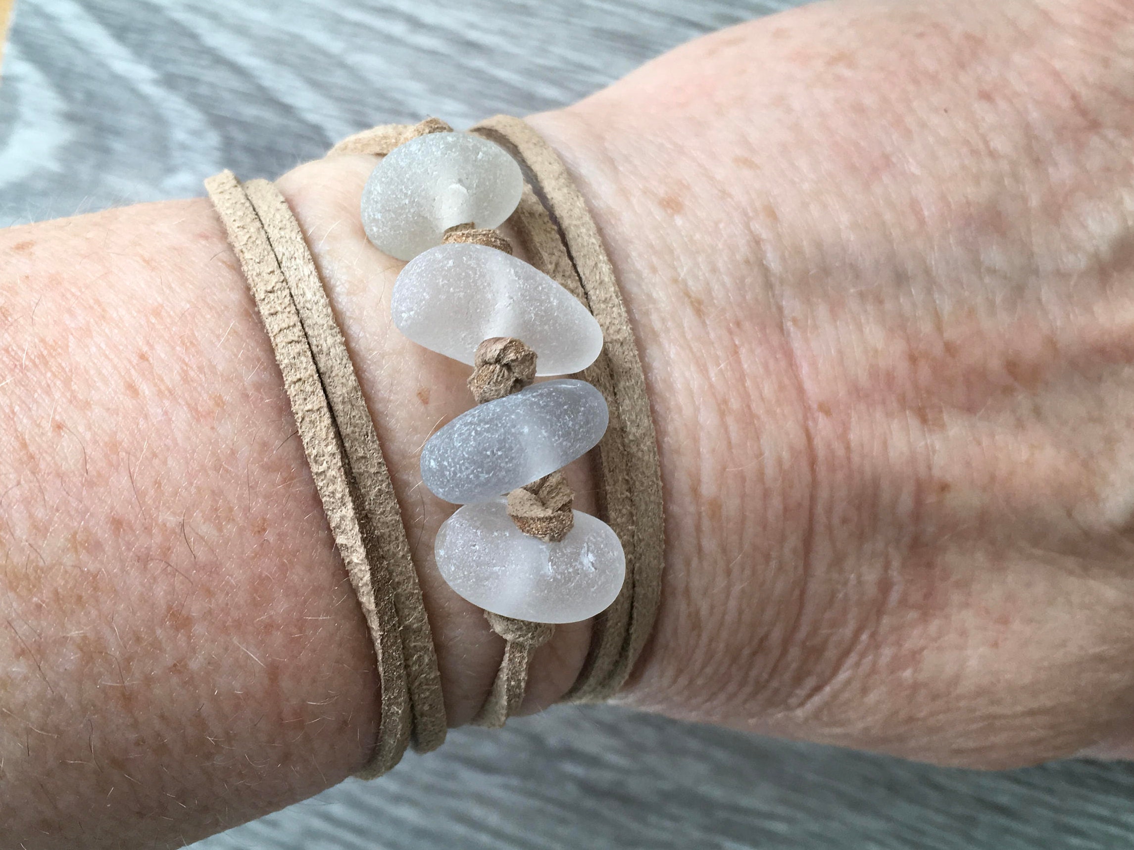 Sea glass bracelet, Mermaids wrap bracelet, simple vegan jewelry, faux ...