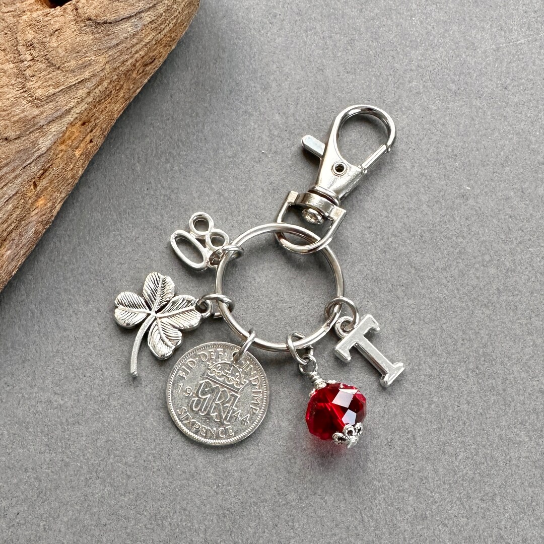 80th Birthday Gift, 1944 Silver Sixpence Birthstone Charm, Keyring or ...