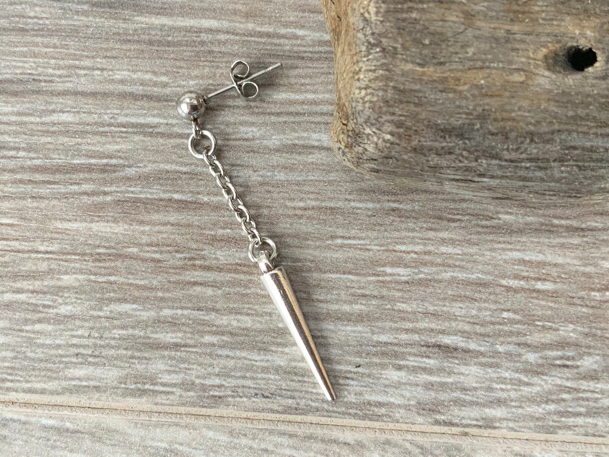 Long spike earring with a ball stud post, available as a single earring ...