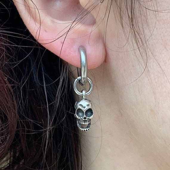 Thick hoop skull earring available as a single earring or a | Etsy
