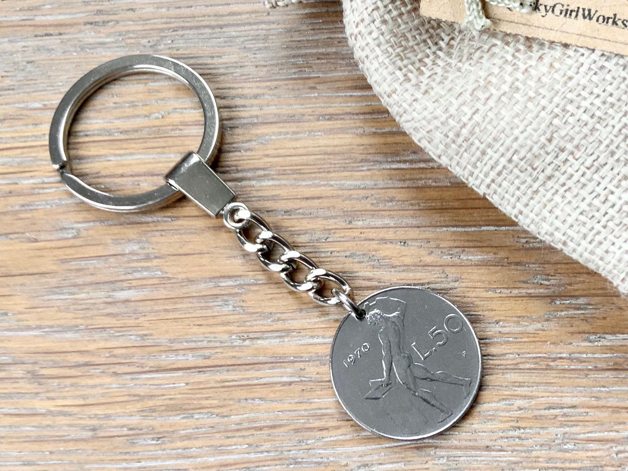 1970 Italian coin key ring, 51st birthday gift, Italy 50 lire key chain ...