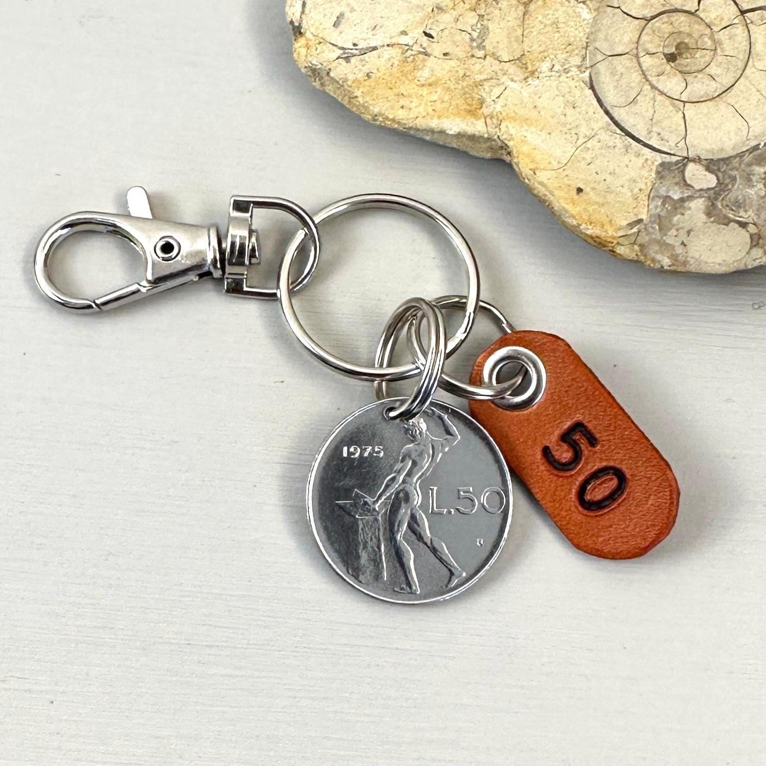 50th birthday gift, Italy key chain, 1975 Italian coin key ring, 50 ...
