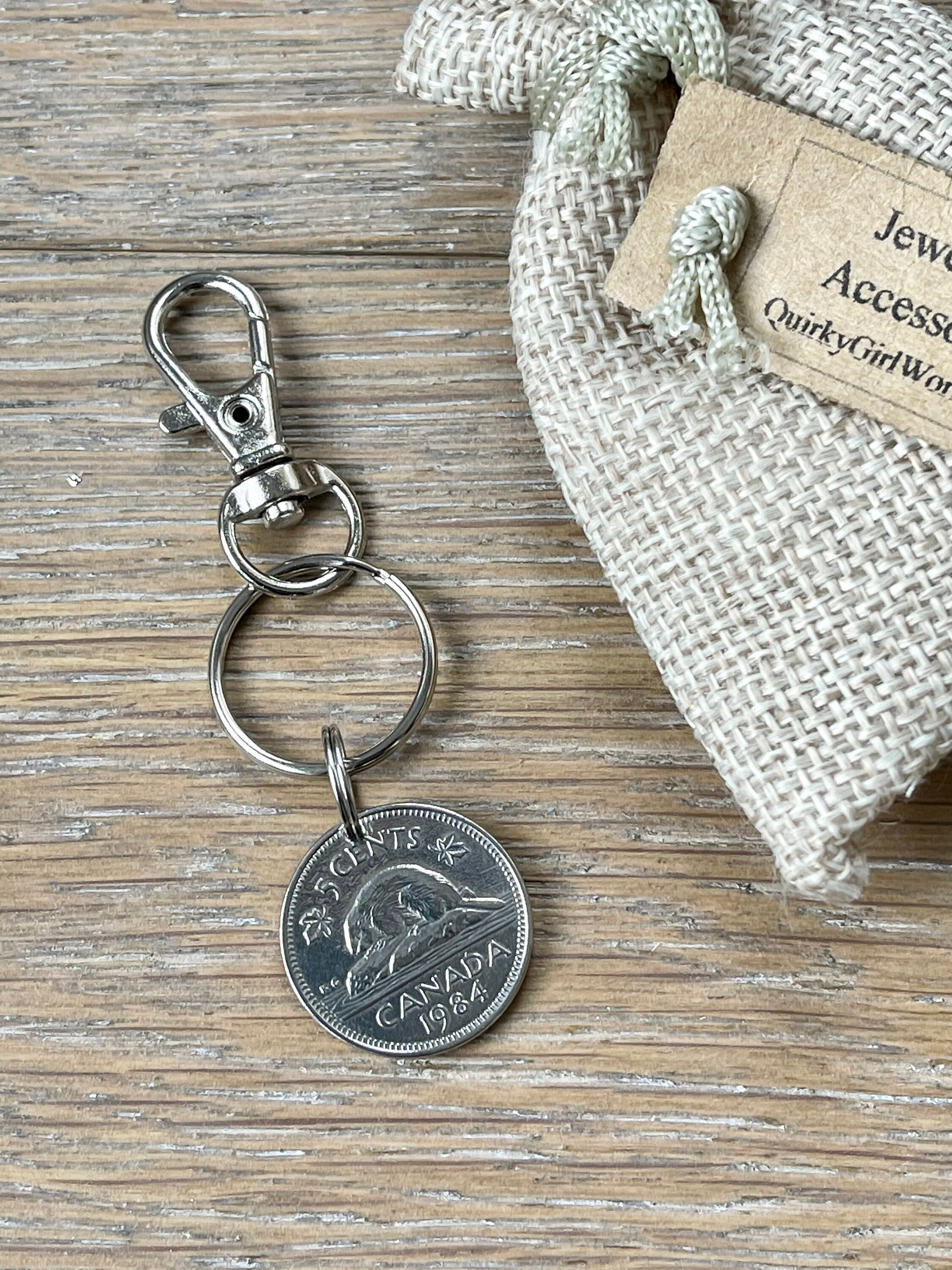 Canadian beaver nickel keychain, canada 5c keyring, choose coin year ...