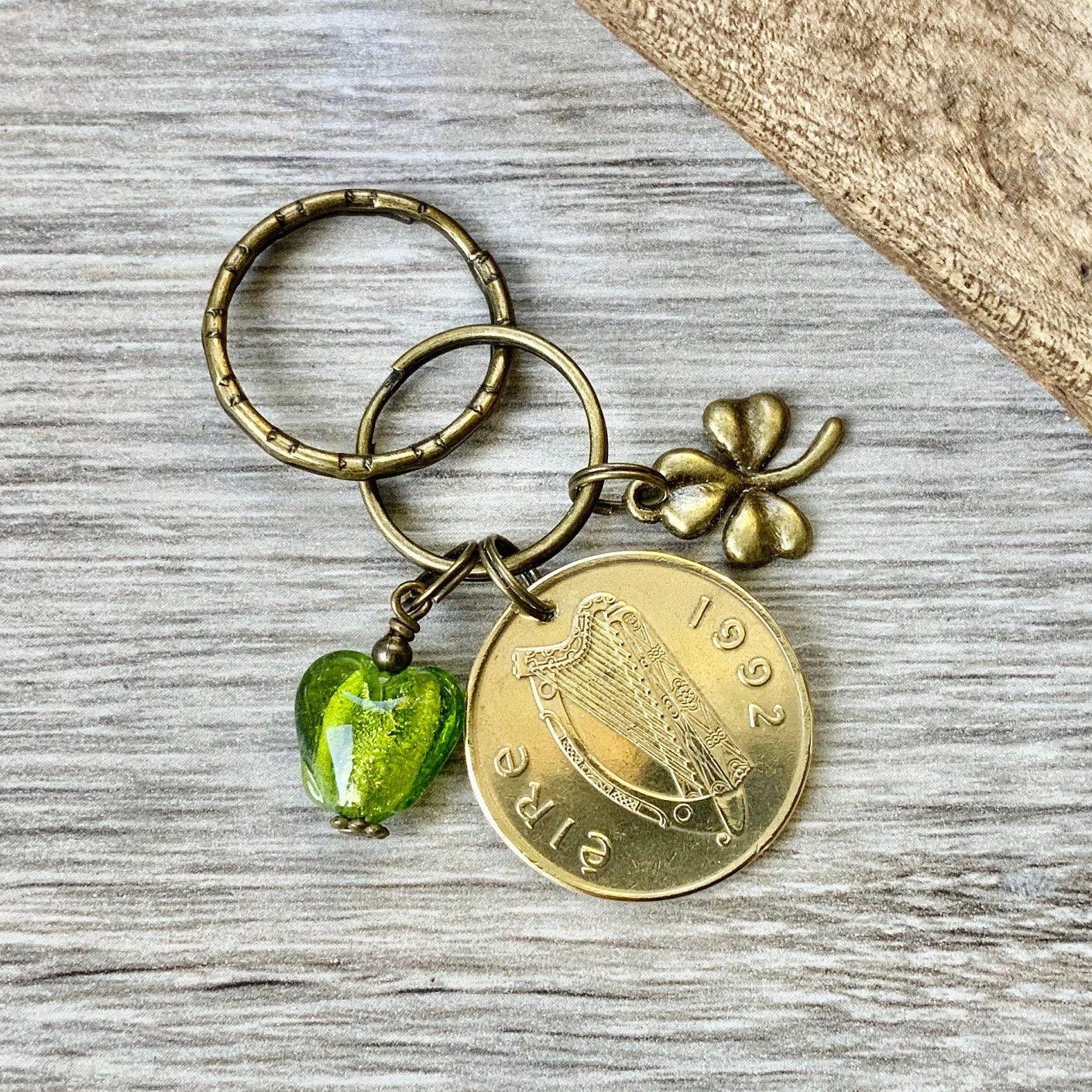 Irish coin bag charm, 1992 Ireland coin keychain or key ring, 33rd ...