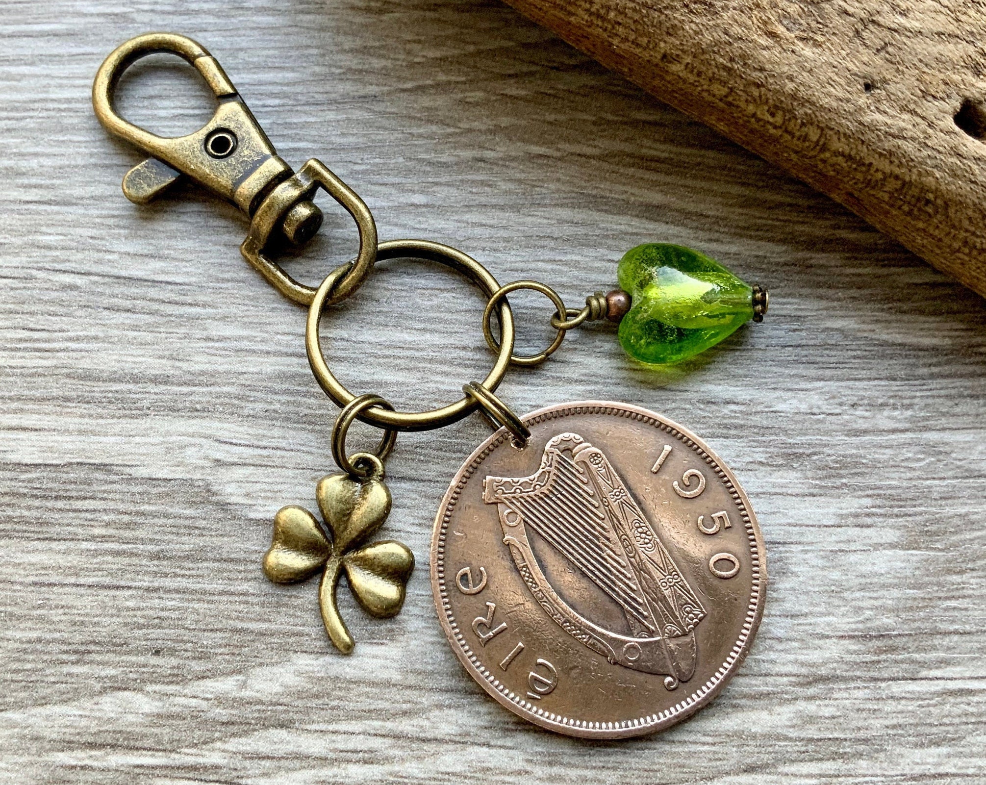 1950 Irish penny shamrock keyring, keychain or charm clip, a perfect ...