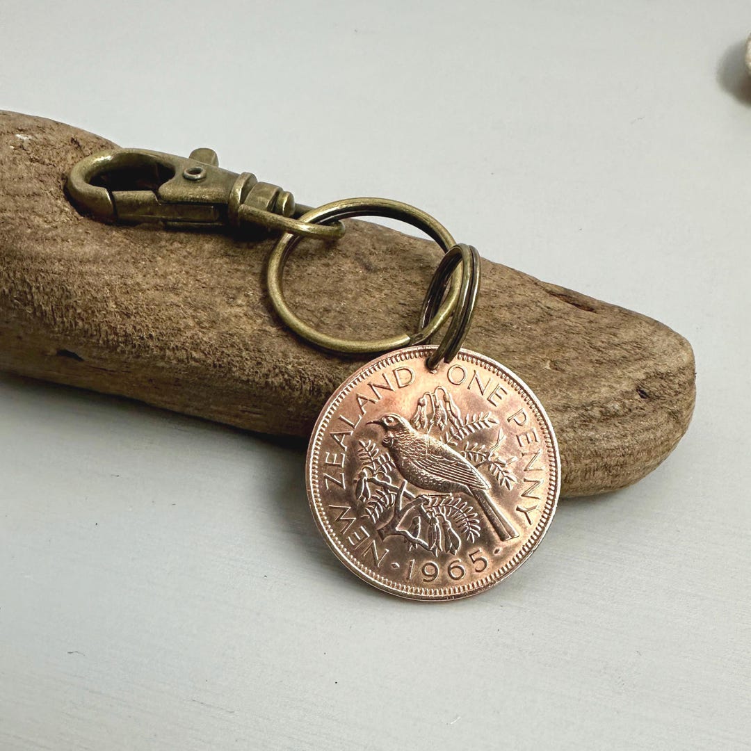 1965 New Zealand Penny Clip Style Keyring, NZ Tui Bird Coin a Perfect ...