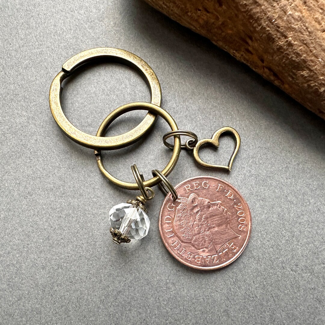 Crystal Anniversary Gift, 2008 British Two Pence Coin Key Ring, 15th ...