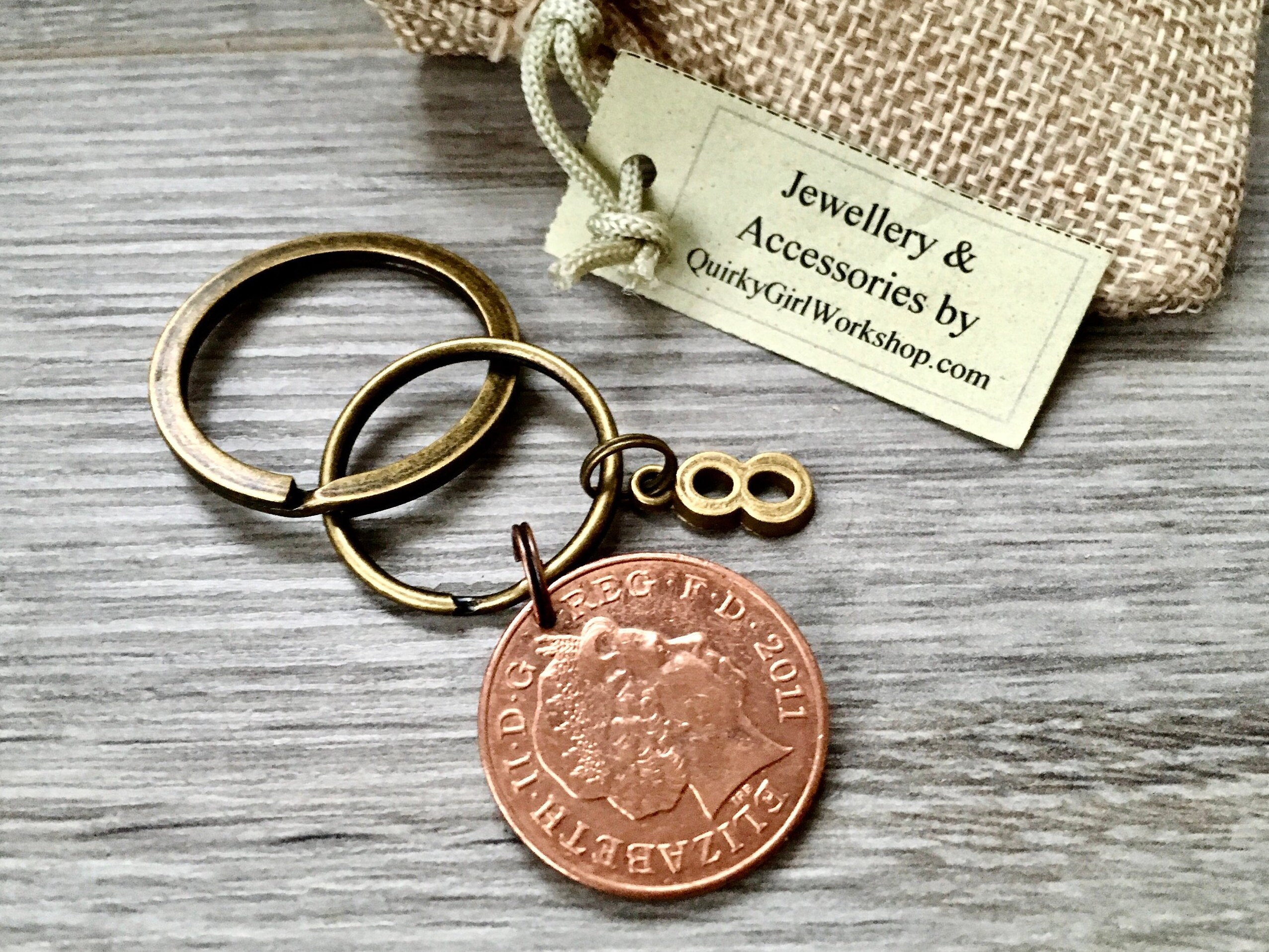 8th Anniversary Gift 2011 Coin Keyring Keychain Wedding Bronze 