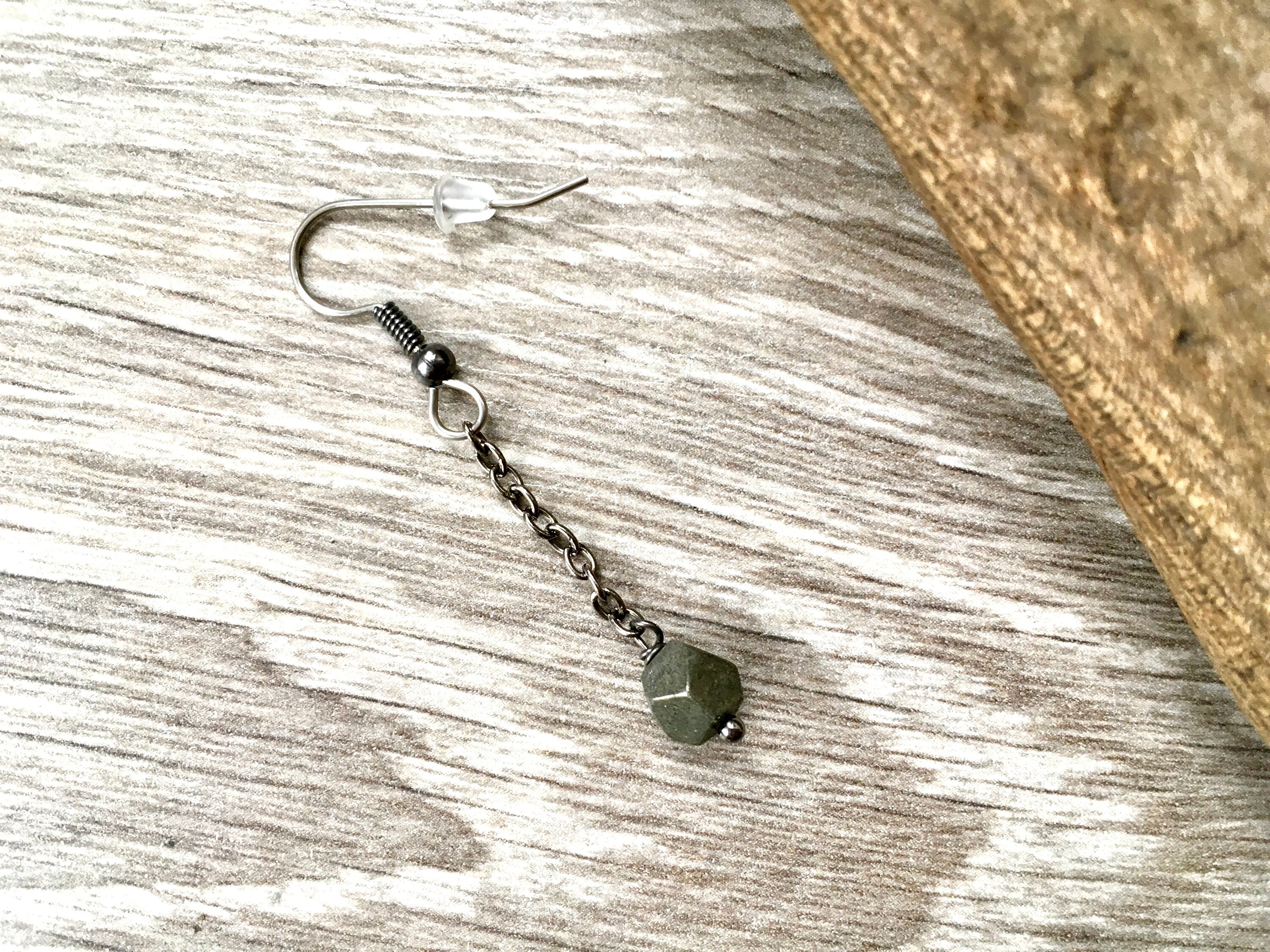 Long iron pyrite earring, fools gold, unusual geometric minimalist ...