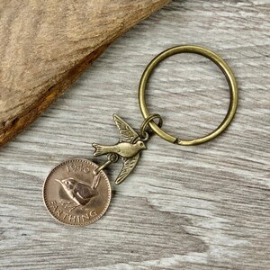 Wren Farthing Coin and Bird Key Ring or Clip, Choose Coin Year 1937 ...