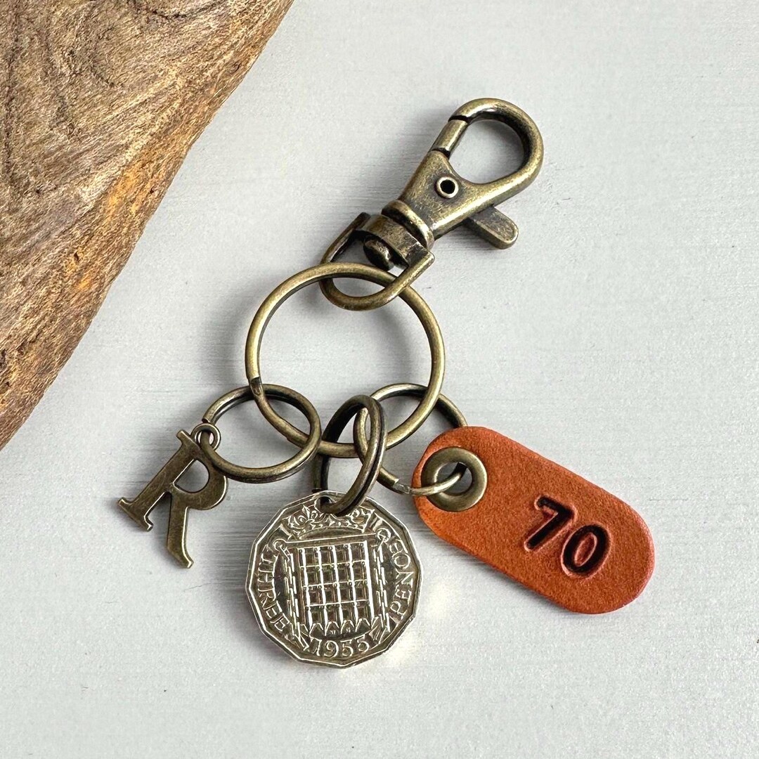 70th Birthday Gift, 1955 British Threepence Keychain, Keyring or Clip ...