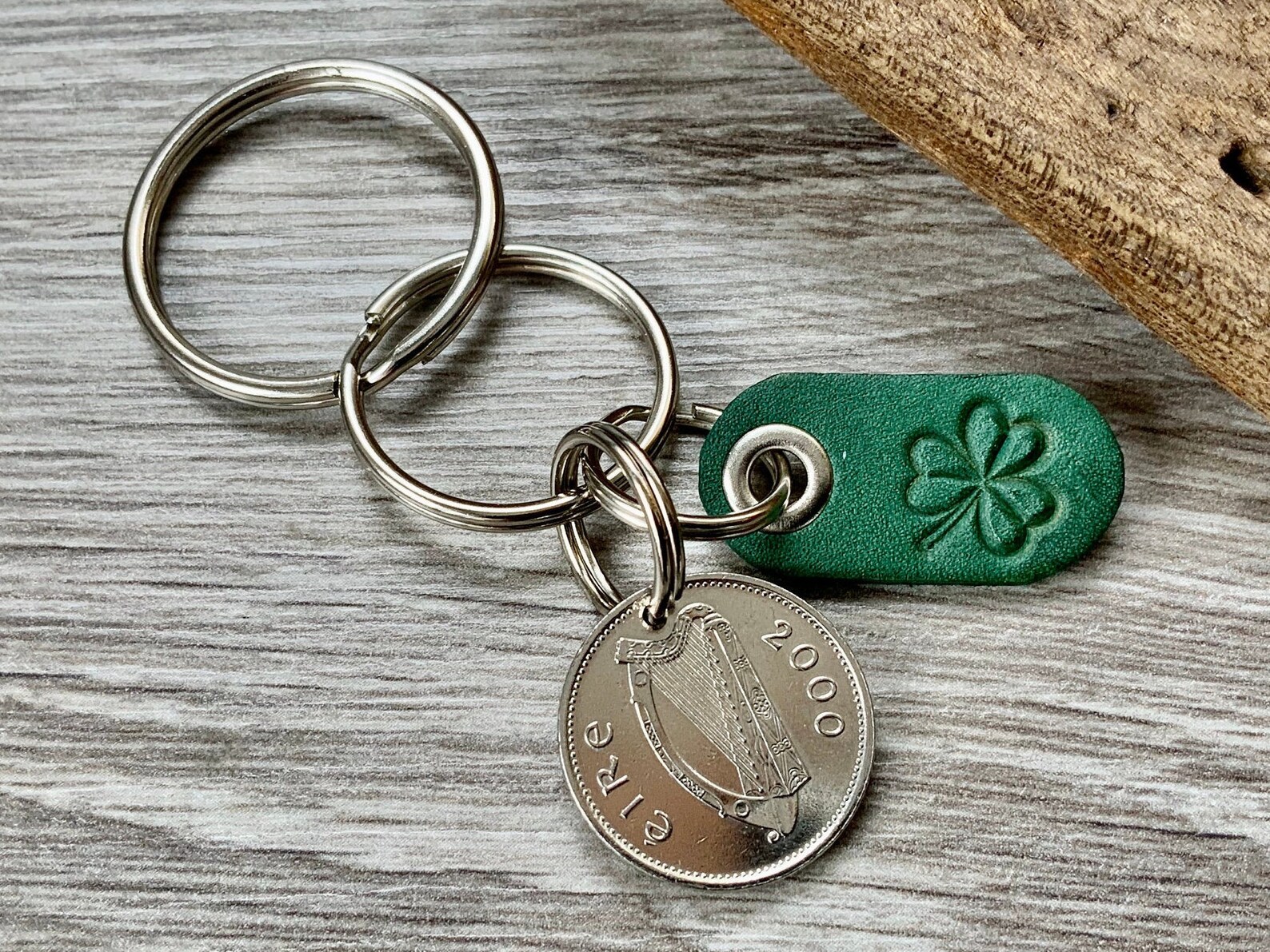 Irish Coin and Shamrock Keyring or Clip Choose Coin Year | Etsy UK