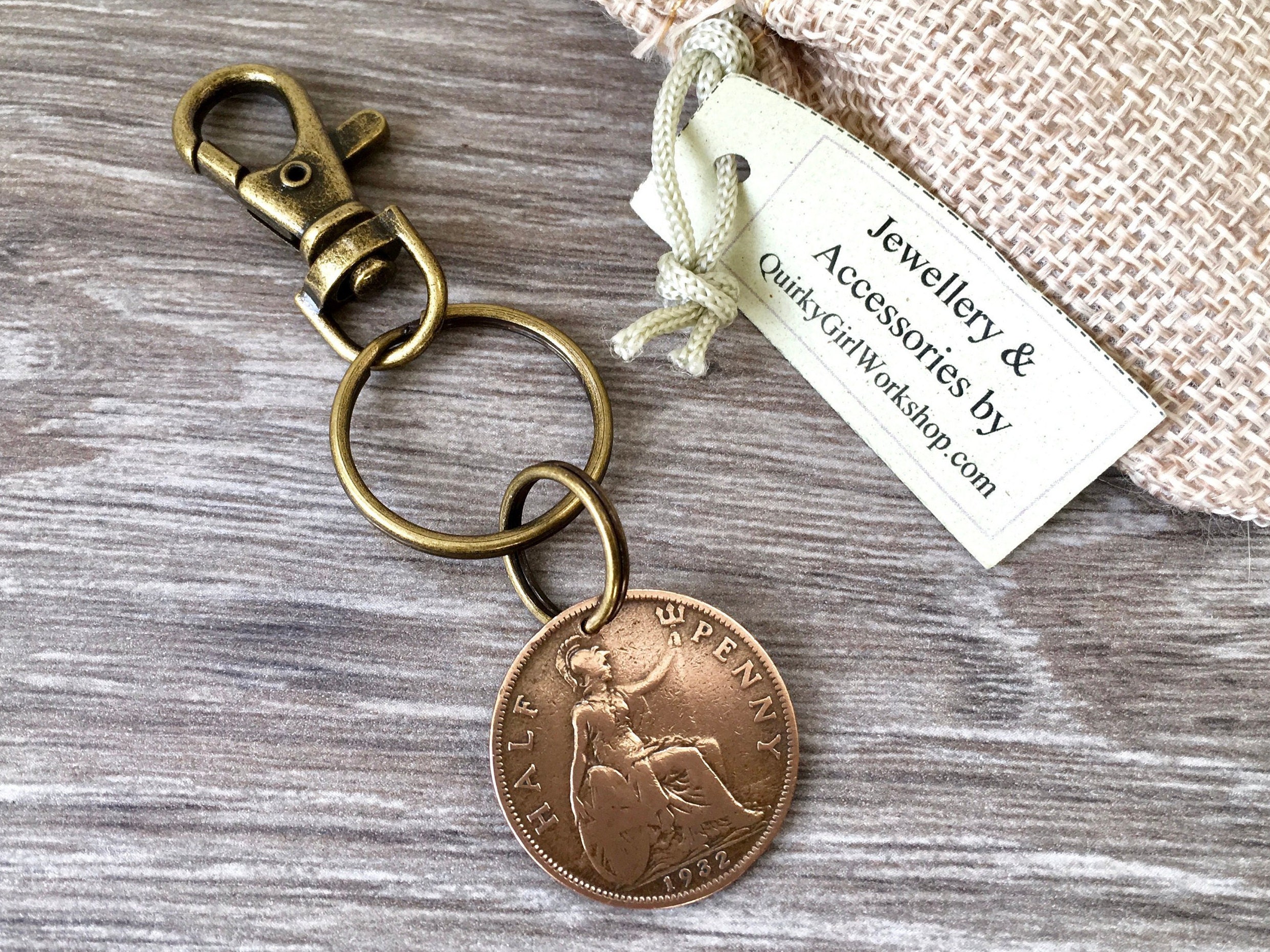 1931 Or 1932 British Half Penny Coin Keychain Or Clip English Keyring