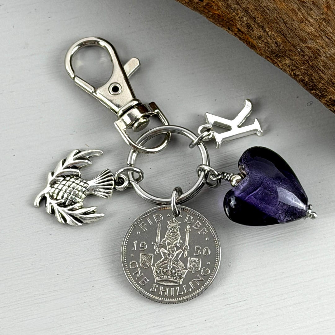 Personalised Scottish Shilling Keyring: Thistle Charm, Choice of ...