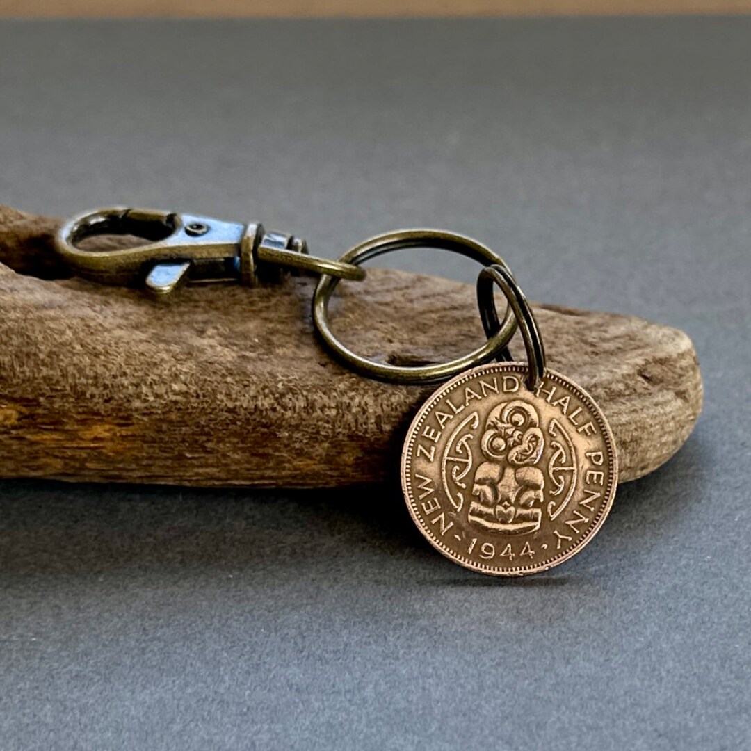 80th Birthday Gift New Zealand 1944 Half Penny Clip Style Keyring ...