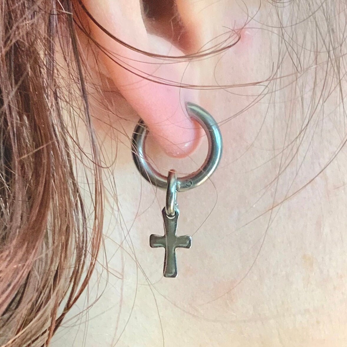 Cross earring, Thick hoop earrings, single earring or a pair of ...
