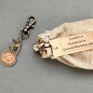 Wren Farthing Coin and Bird Key Ring or Clip, Choose Coin Year 1937 ...